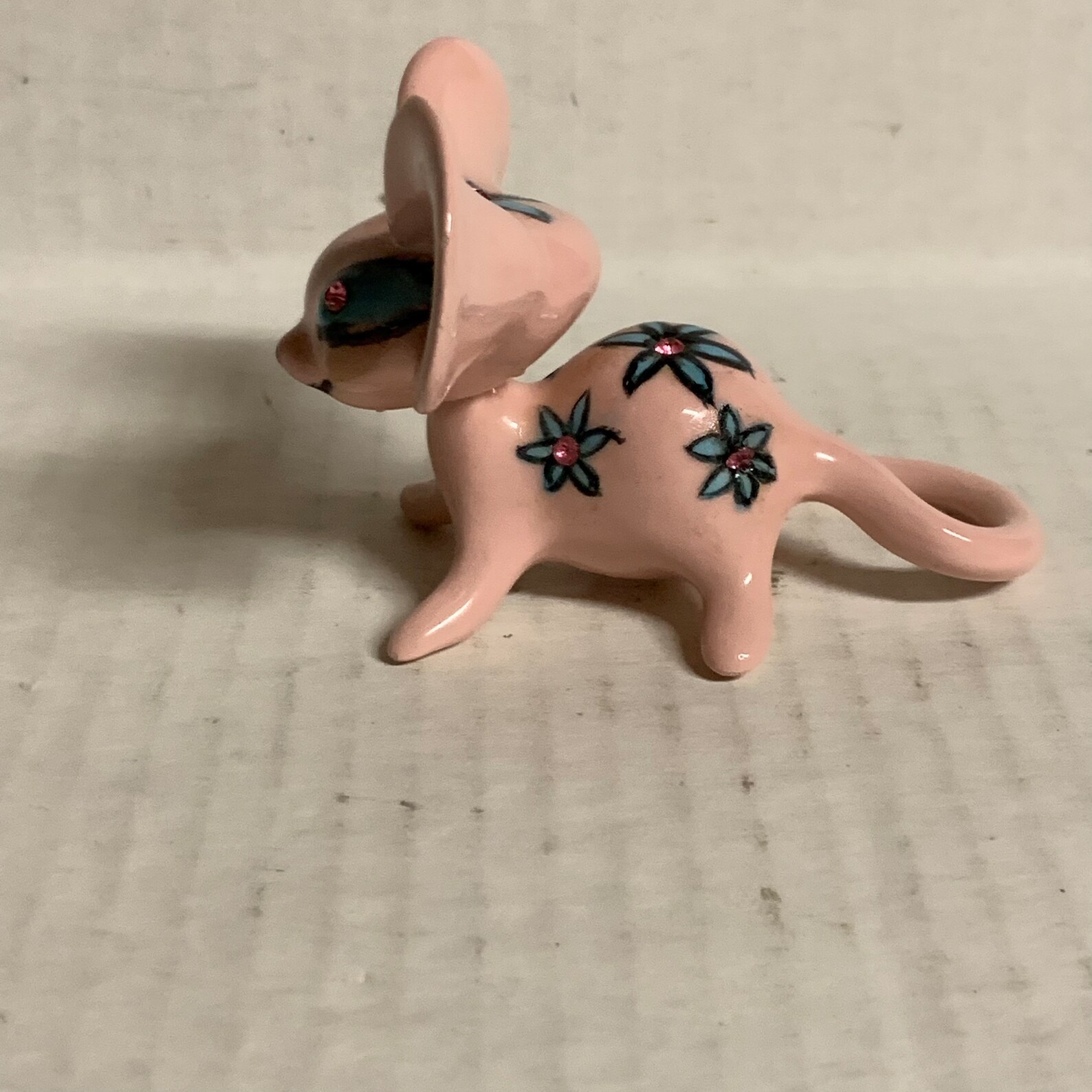 Big Ear Mouse Figurine Pink Movable Head Porcelain Blue Flower ...