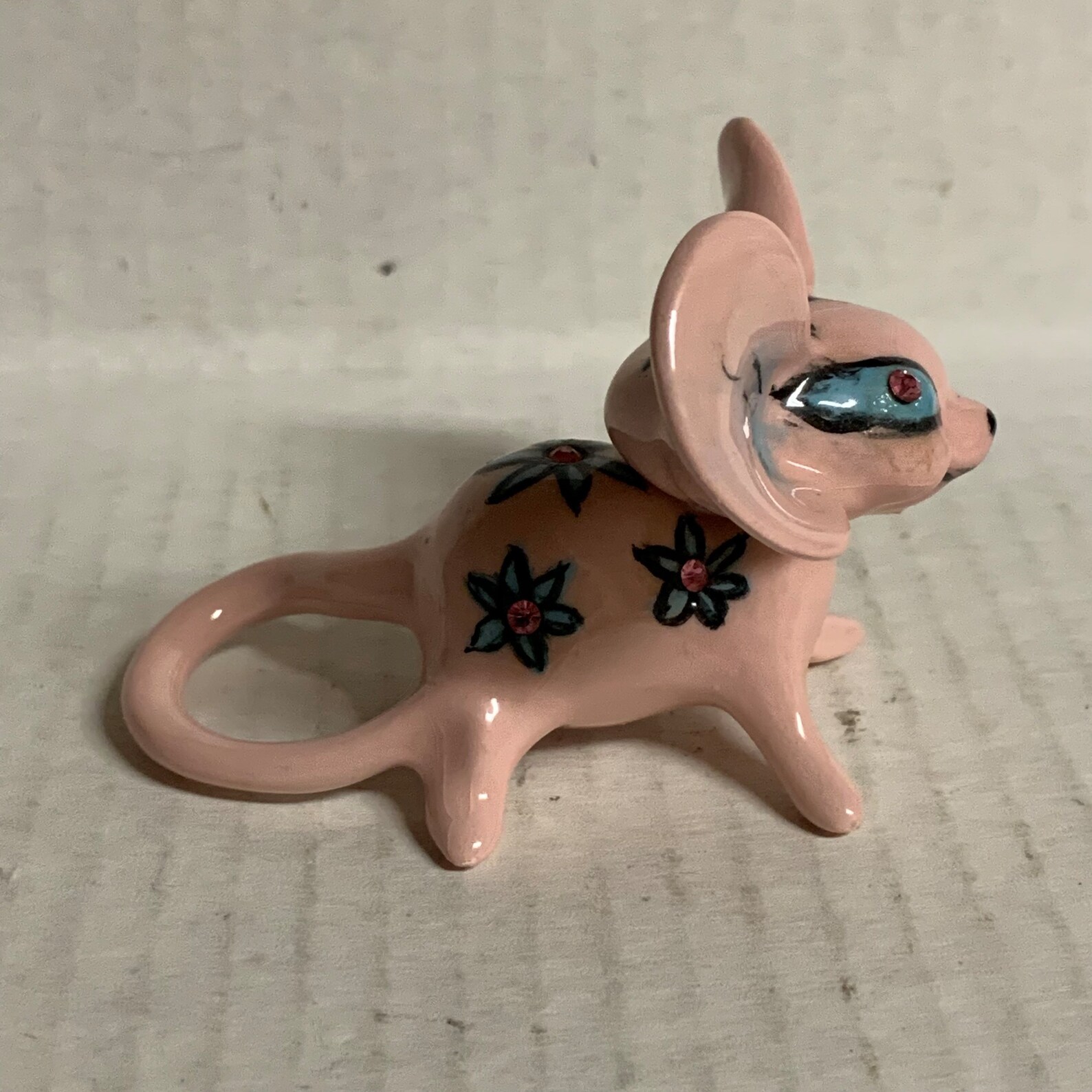 Big Ear Mouse Figurine Pink Movable Head Porcelain Blue Flower ...