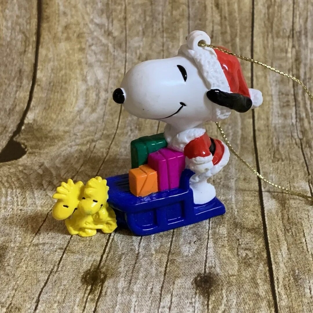 Vintage Peanuts Santa Snoopy PVC Ornament Sled Pulled by Woodstock - Etsy