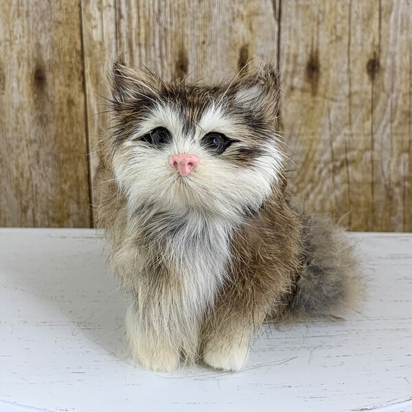 Rabbit Fur Cat Figurine - Etsy