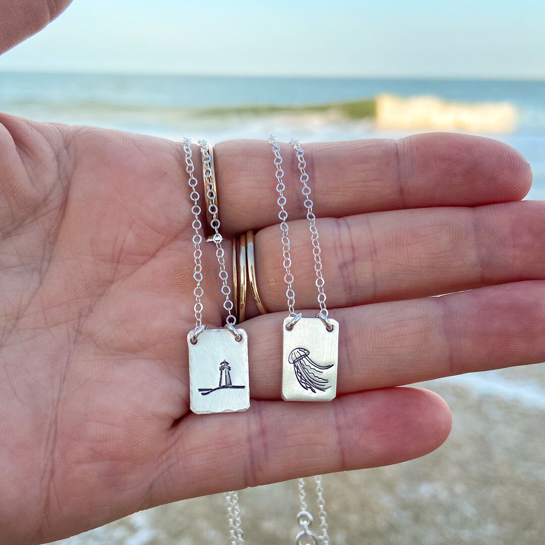 New! // Lighthouse or Jellyfish Tag Necklace - Etsy