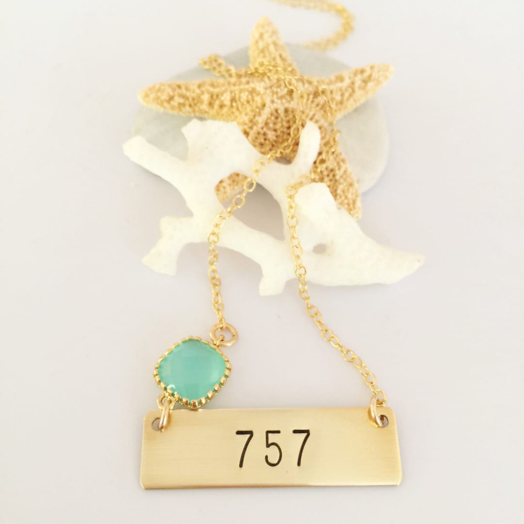757 Area Code Necklace VA Virginia Beach Custom Stamped Bar Necklace ...