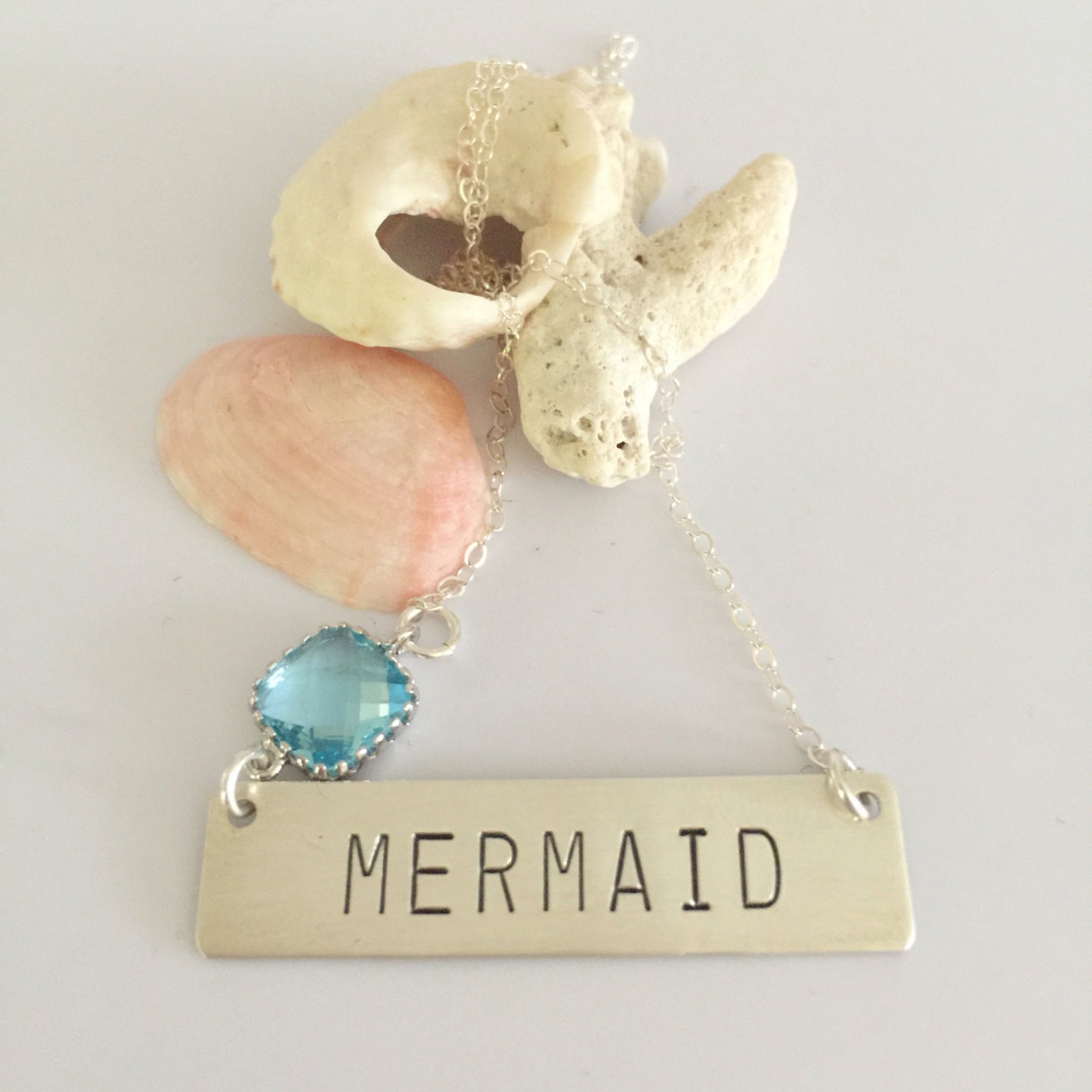 Mermaid Stamped Bar Name Plate Custom Layering Bohemian Boho Necklace ...