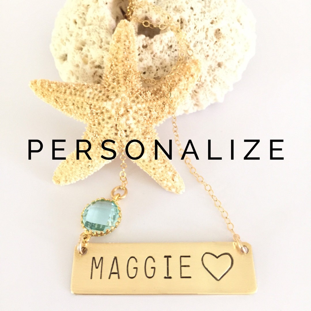 ONE WORD Heart Personalized Stamped Name Bar Necklace Nameplate ...
