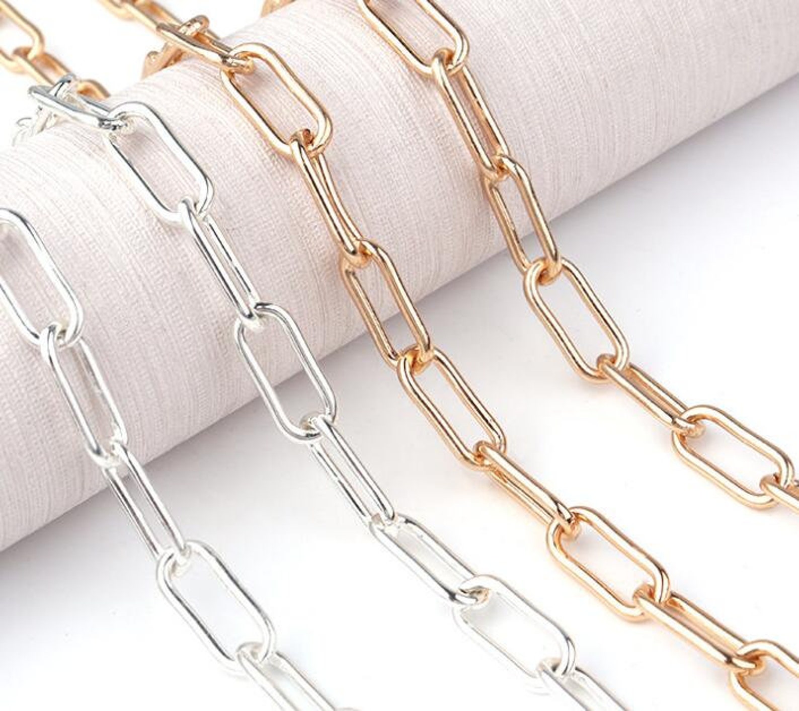 16ft/5m Rectangle Link Chain,paper Clip Chain Unfinished Round Oval ...