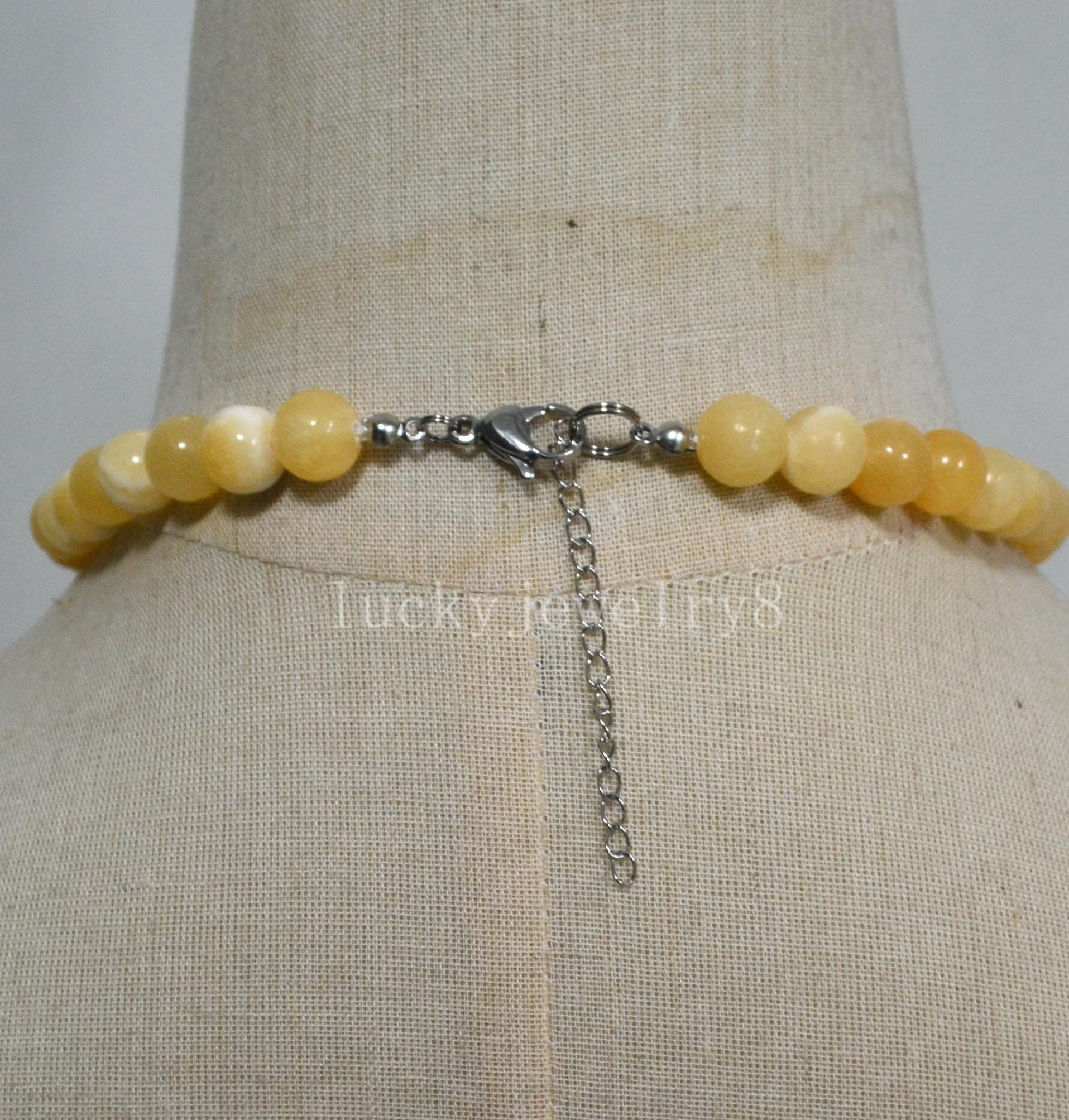 Natural Light Yellow Jade Necklace,8-16mm Gradient Bead Jewelry Real ...