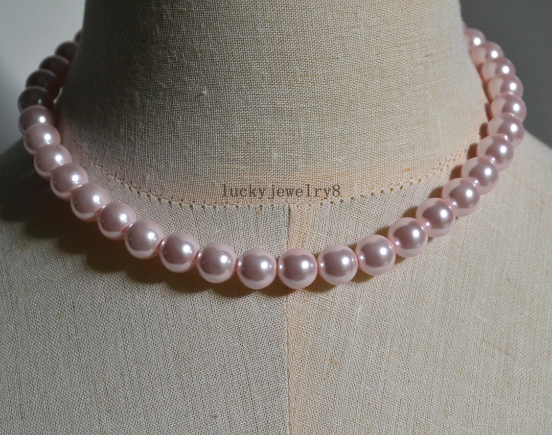 Pink Shell Pearl Necklace,wedding Necklace,shell Pearl Necklace ...