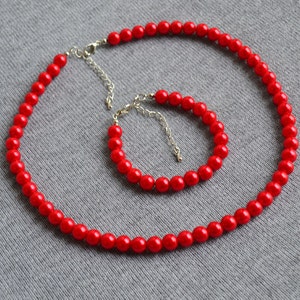 Red Pearl Set , Pearl Necklace,pearl Bracelet,baby Pearl Set,glass ...