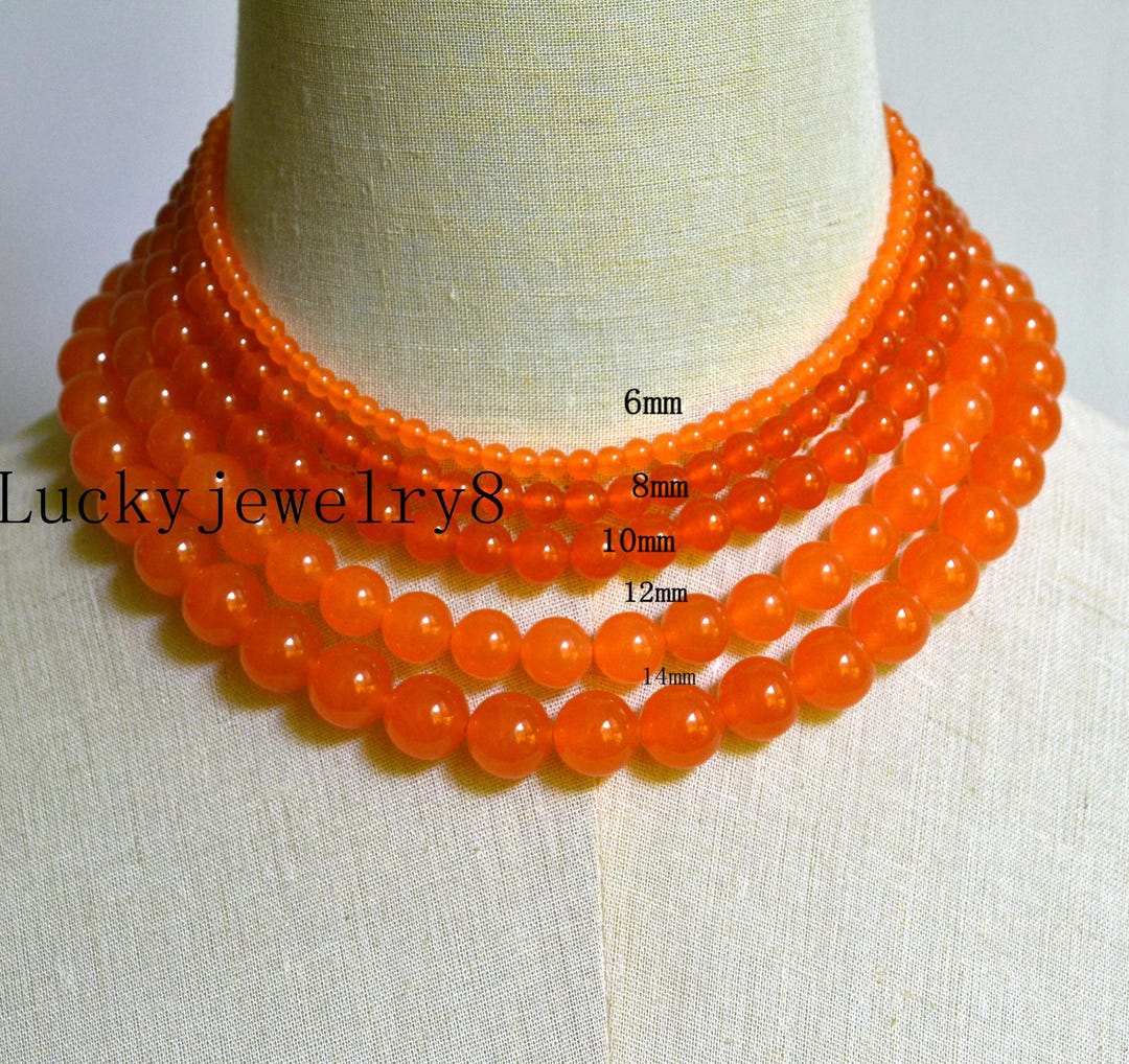 Orange Jade Necklace, Orange Color Necklace, Orange Beaded Necklace ...