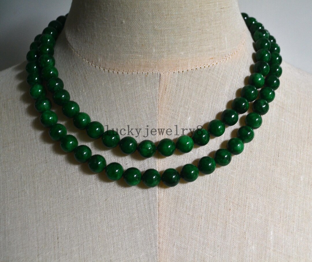 Dark Green Jade Necklace,long Dark Green Necklace,dark Green Jade Bead ...