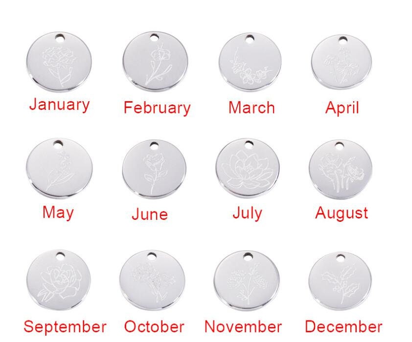 10pcs Birth Flower Charms 12mm/15mm, Steel Floral Flower Tag Charm ...