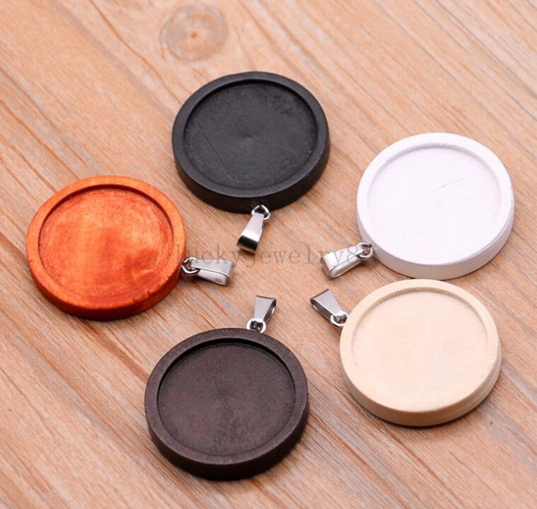 10pcs Wood Bezel Tray Settings, Round Cabochon Settings, Wood Glass ...
