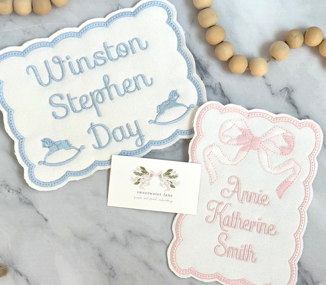 Embroidered Custom Baby Hospital Bassinet Name Announcement Tag Banner ...