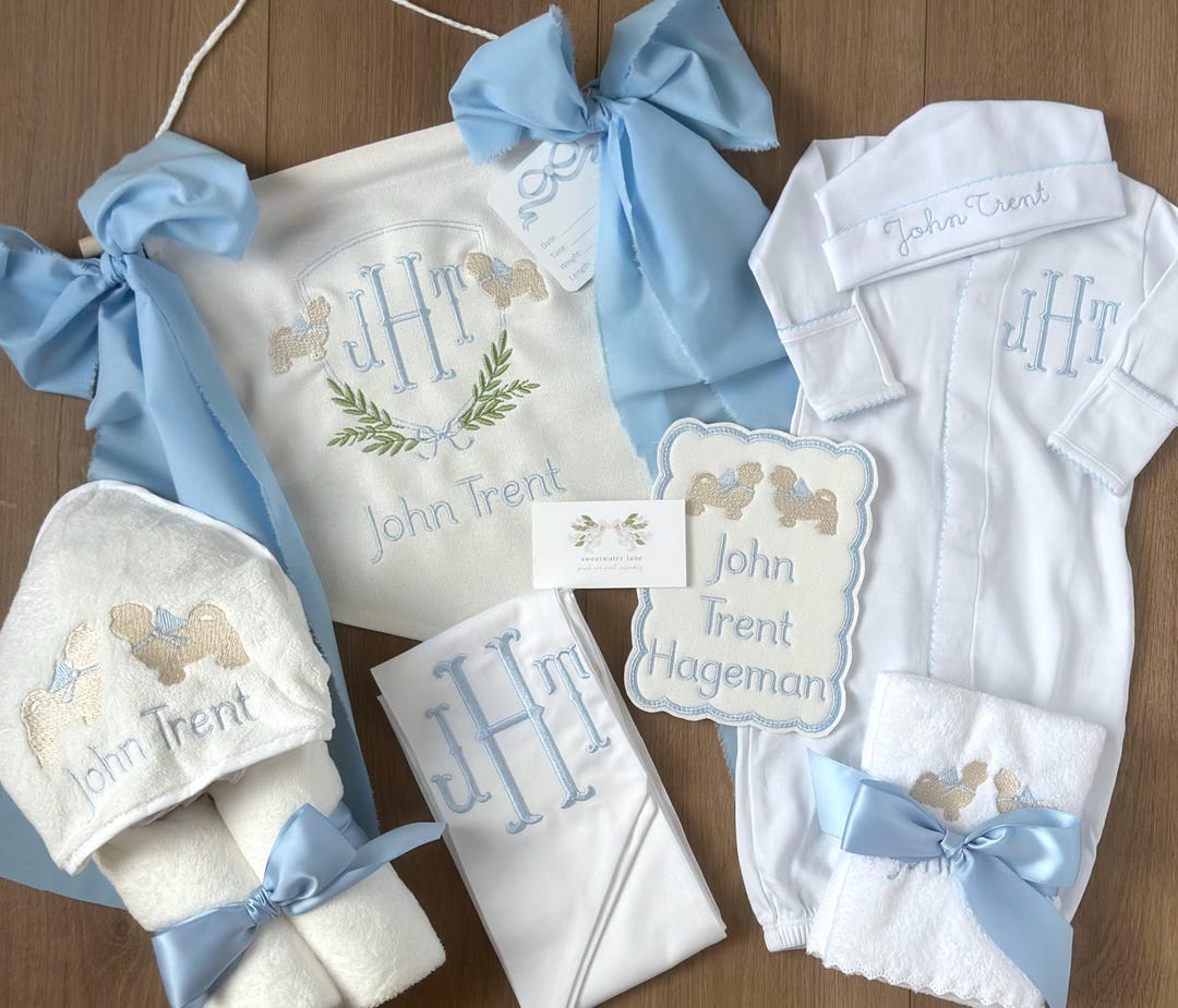 Custom Monogrammed Baby Gift Bundle W/ Baby Banner, Pima Outfit, Name ...