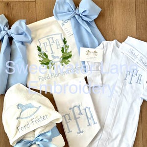 Custom Monogrammed Ultimate Baby Gift Bundle With Baby Bassinet Banner ...