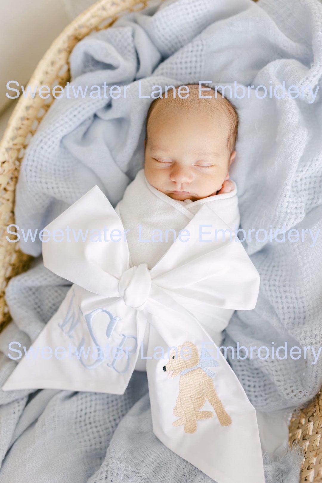 Custom Monogrammed Baby Newborn Swaddle Bow Sashes Baby Shower Hospital ...