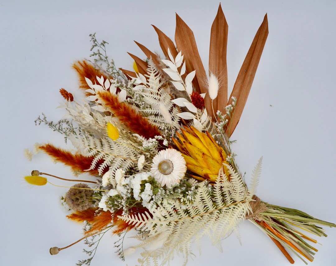 Rust, Yellow & Cream Dried Flowers Bouquet / Preserved Flowers Bouquet ...