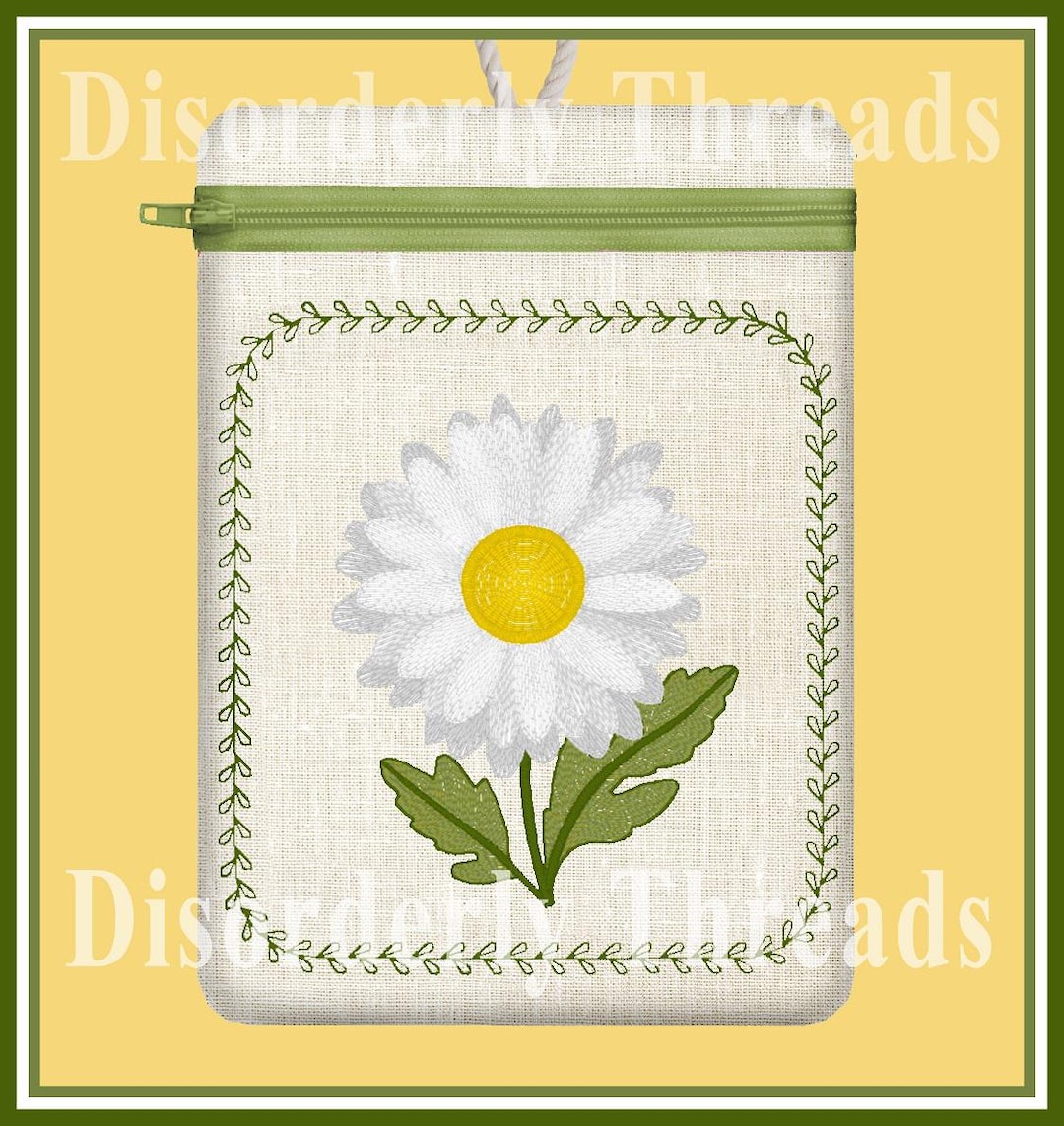 6x8.5" Daisy Flower Zippered Bag! Pes Dst Exp Hus Jef Vip VP3 Xxx ...