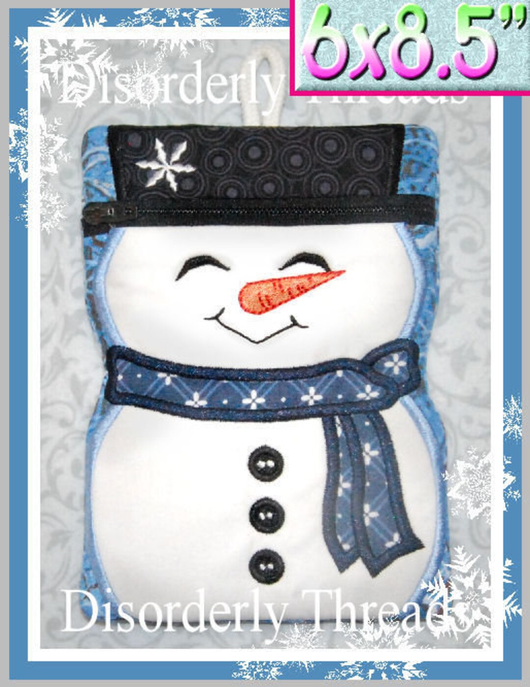 Snowman Zippered Bag! 6x8.5" ** Vip Pes Hus Exp Dst Formats** ITH in ...
