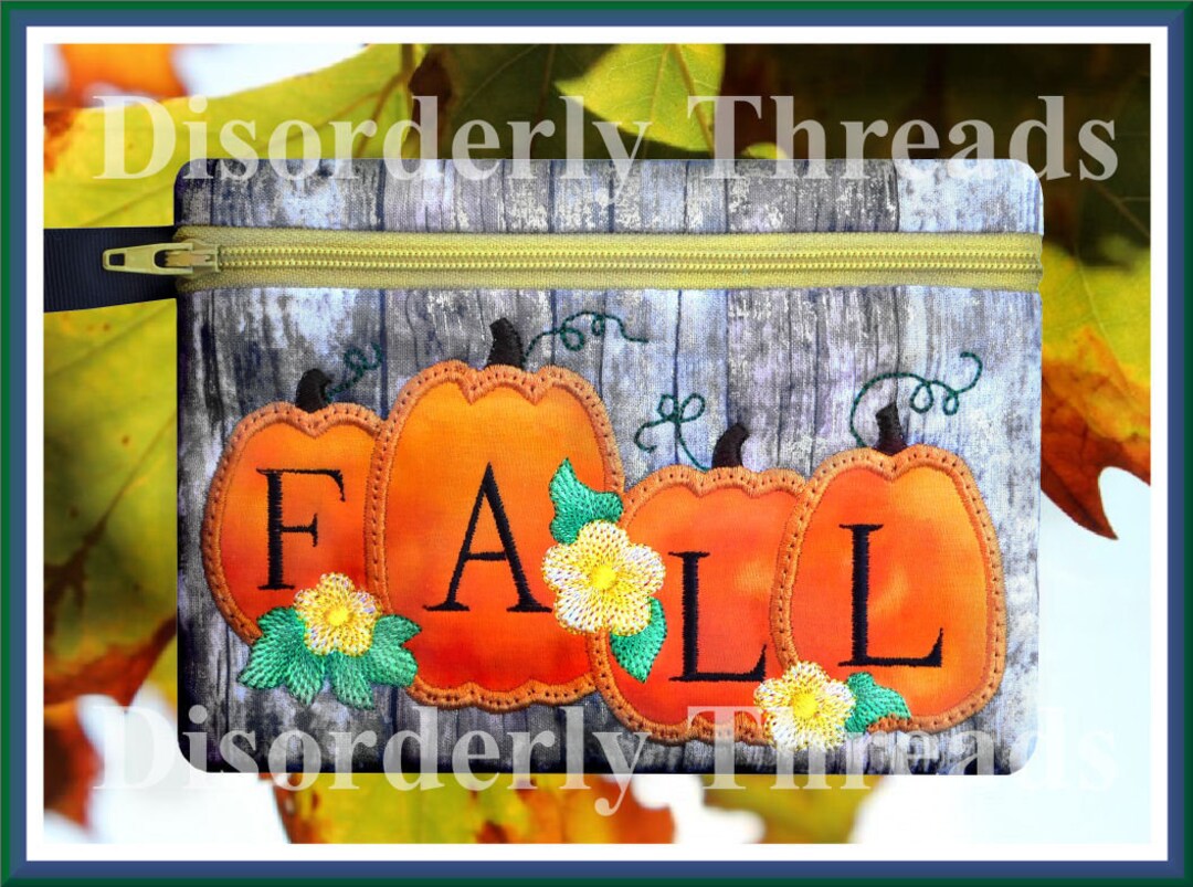 Fall Pumpkins Zippered Bag! 6x8.5" Pes Dst Exp Hus Jef Vip Xxx Formats ...