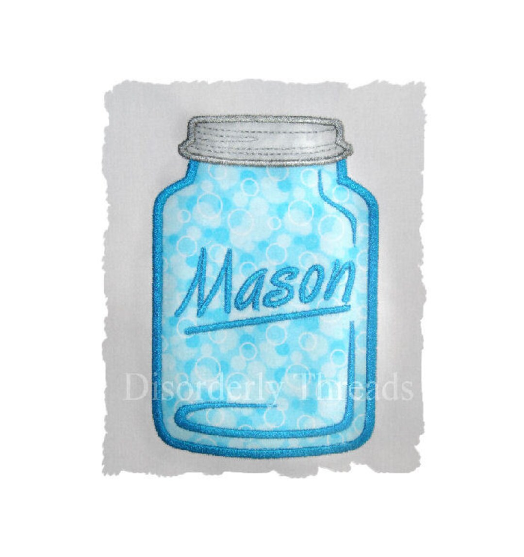 FLAT Mason Jar Applique Embroidery Design 4.27x6.94" Pes Dst Exp Hus ...