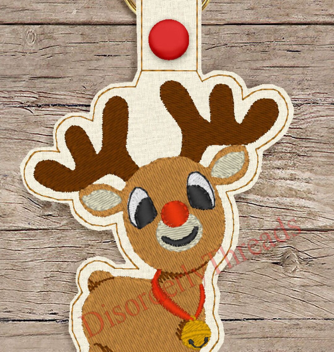 Rudolph Reindeer Christmas Snap Tab Key Chain Embroidery Design for ...
