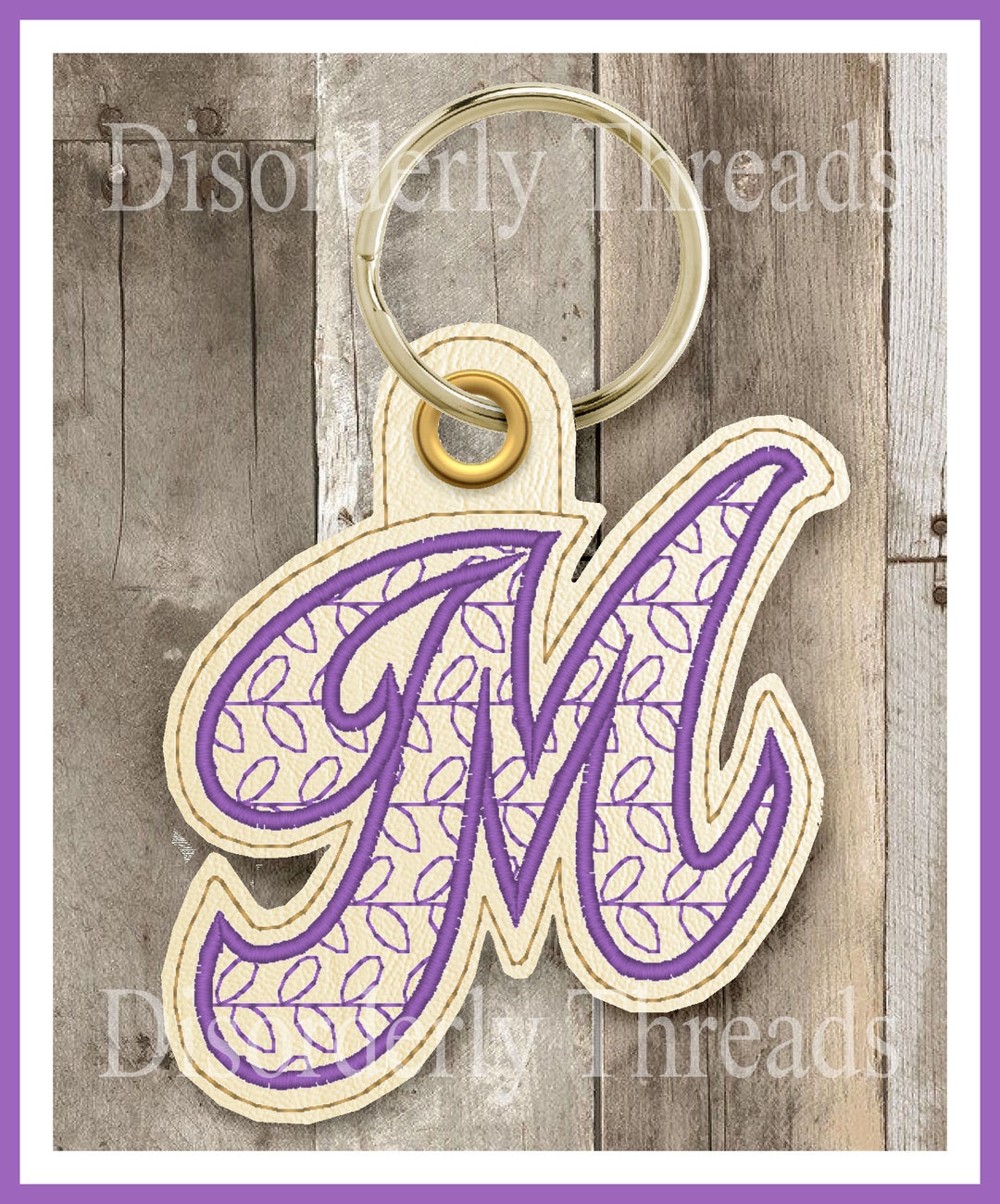 70s Style Letter M Keychain 3.5-4" Tall Initials Monograms Embroidery ...