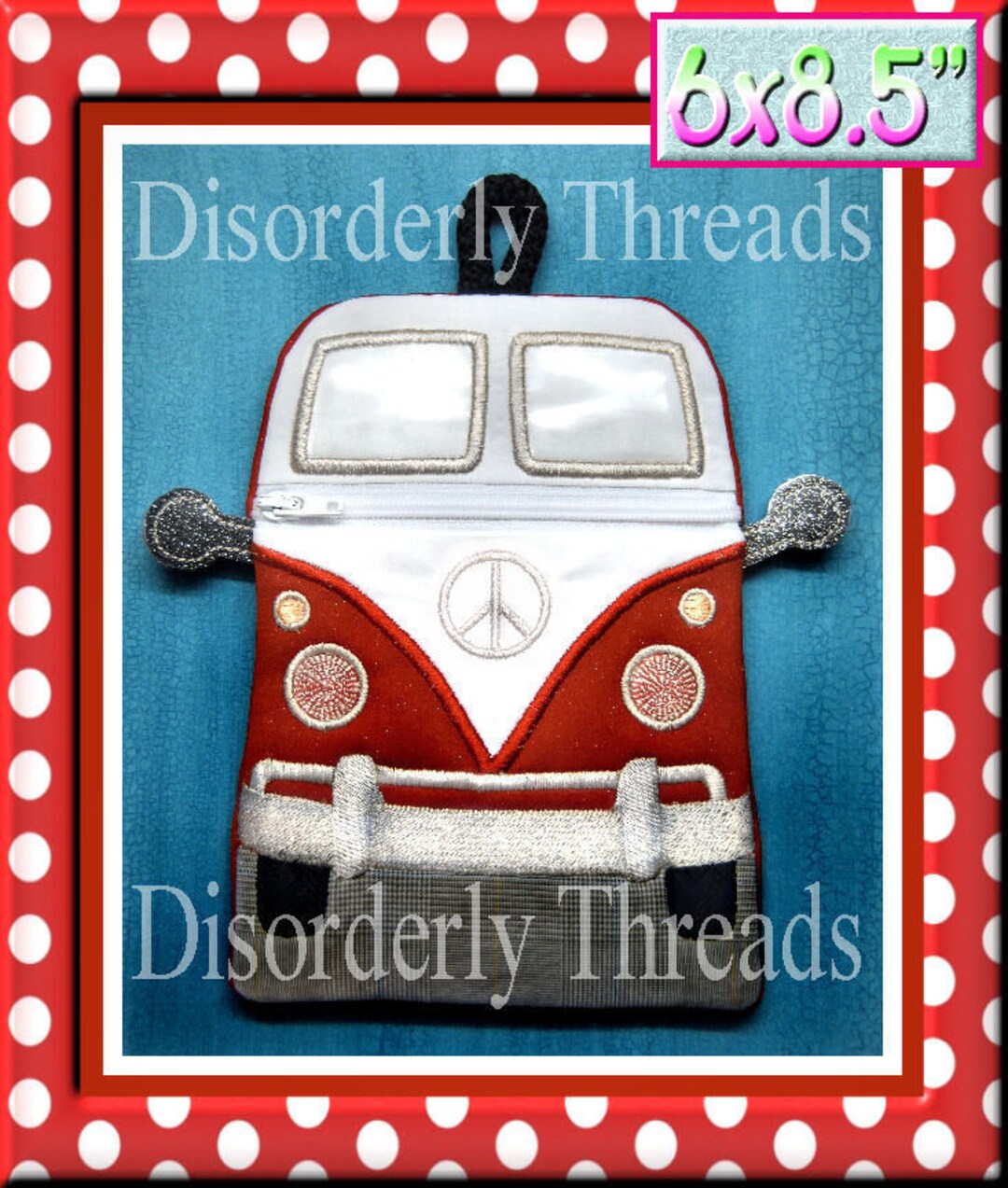 6x8.5" Retro Bus Zippered Bag! 6x8.5" ** Pes Hus Jef Exp Xxx Vip Dst ...