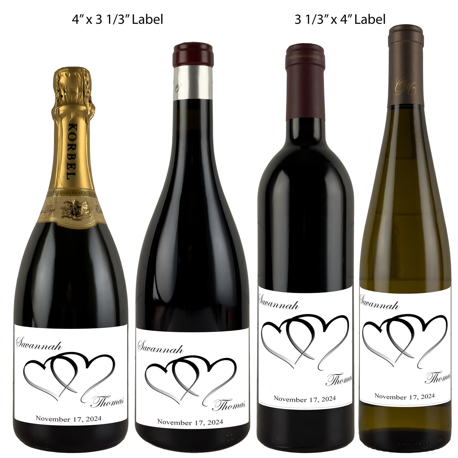 Personalized Interlocking Hearts Wedding Wine Labels, Two Hearts One ...