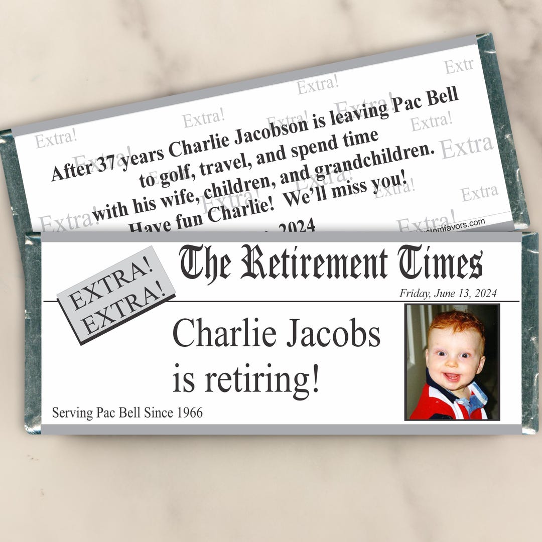 Personalized Retirement Chocolate Candy Bar Wrapper - Custom Retirement ...