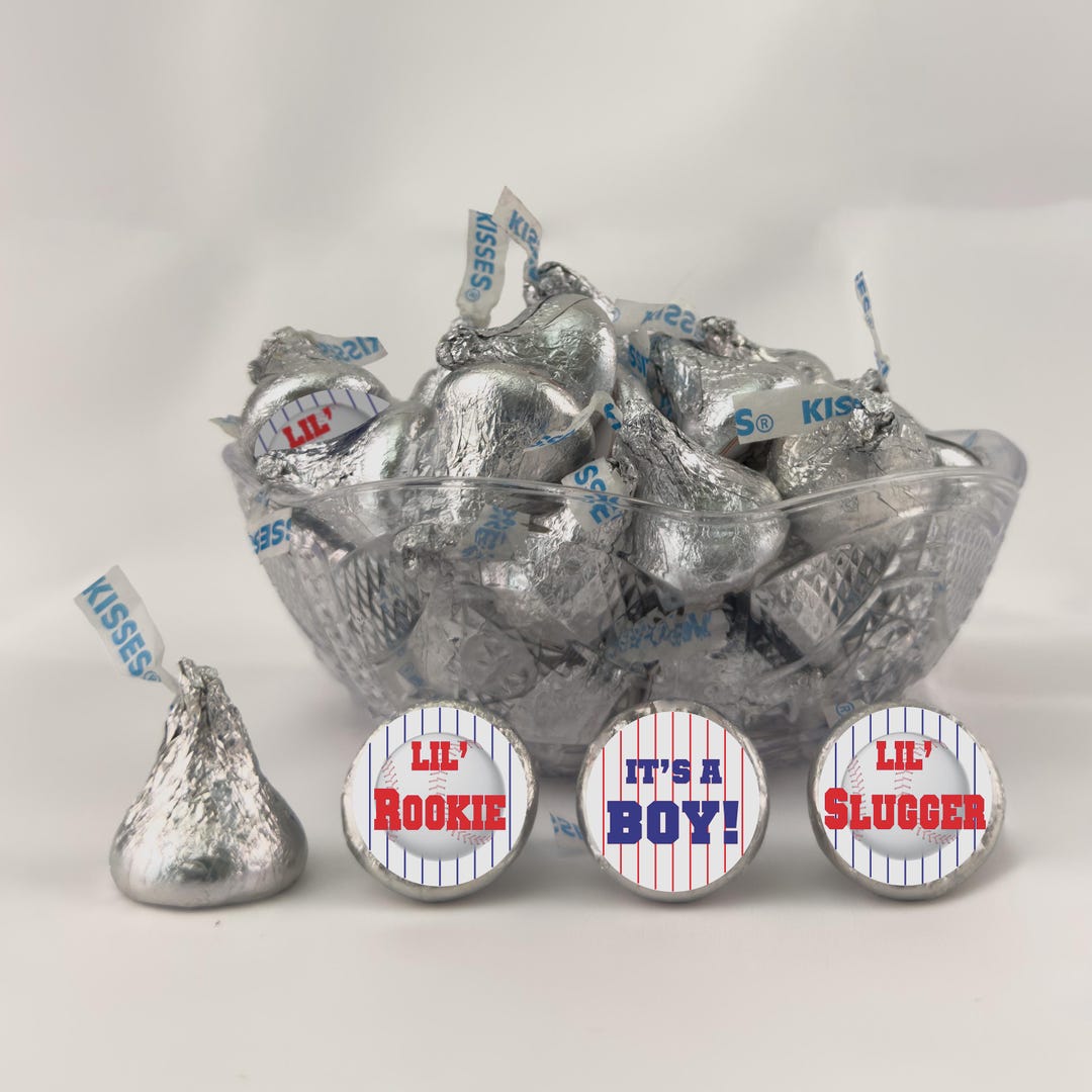Personalized Baseball Baby Shower Chocolate Candy Kiss Stickers - Custom Lil Slugger Its a Boy ...