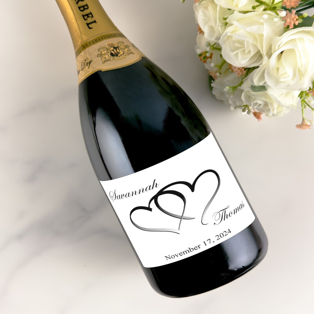 Personalized Interlocking Hearts Wedding Wine Labels, Two Hearts One ...