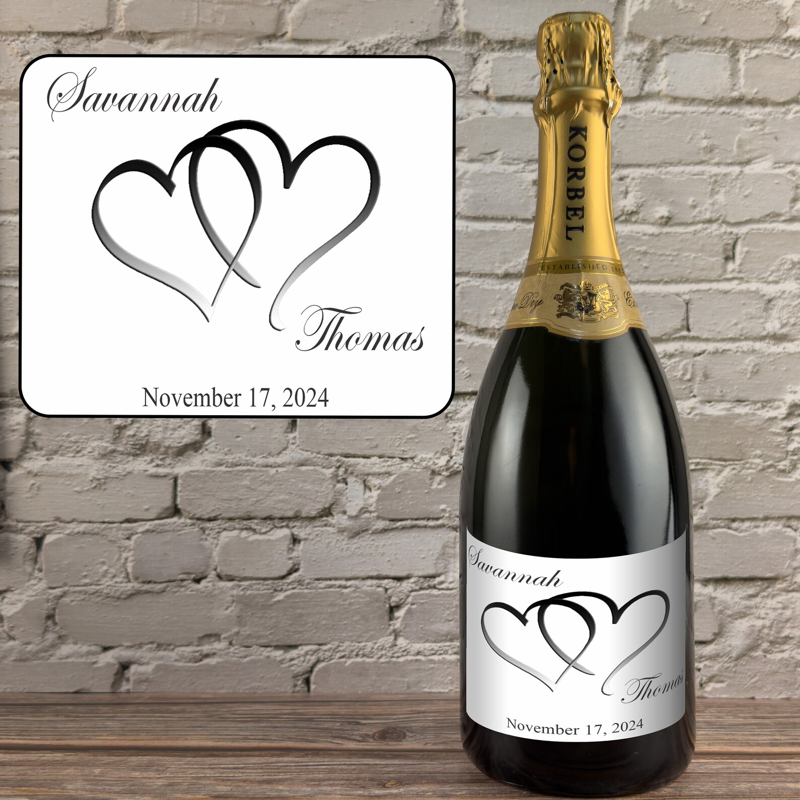 Personalized Interlocking Hearts Wedding Wine Labels, Two Hearts One ...