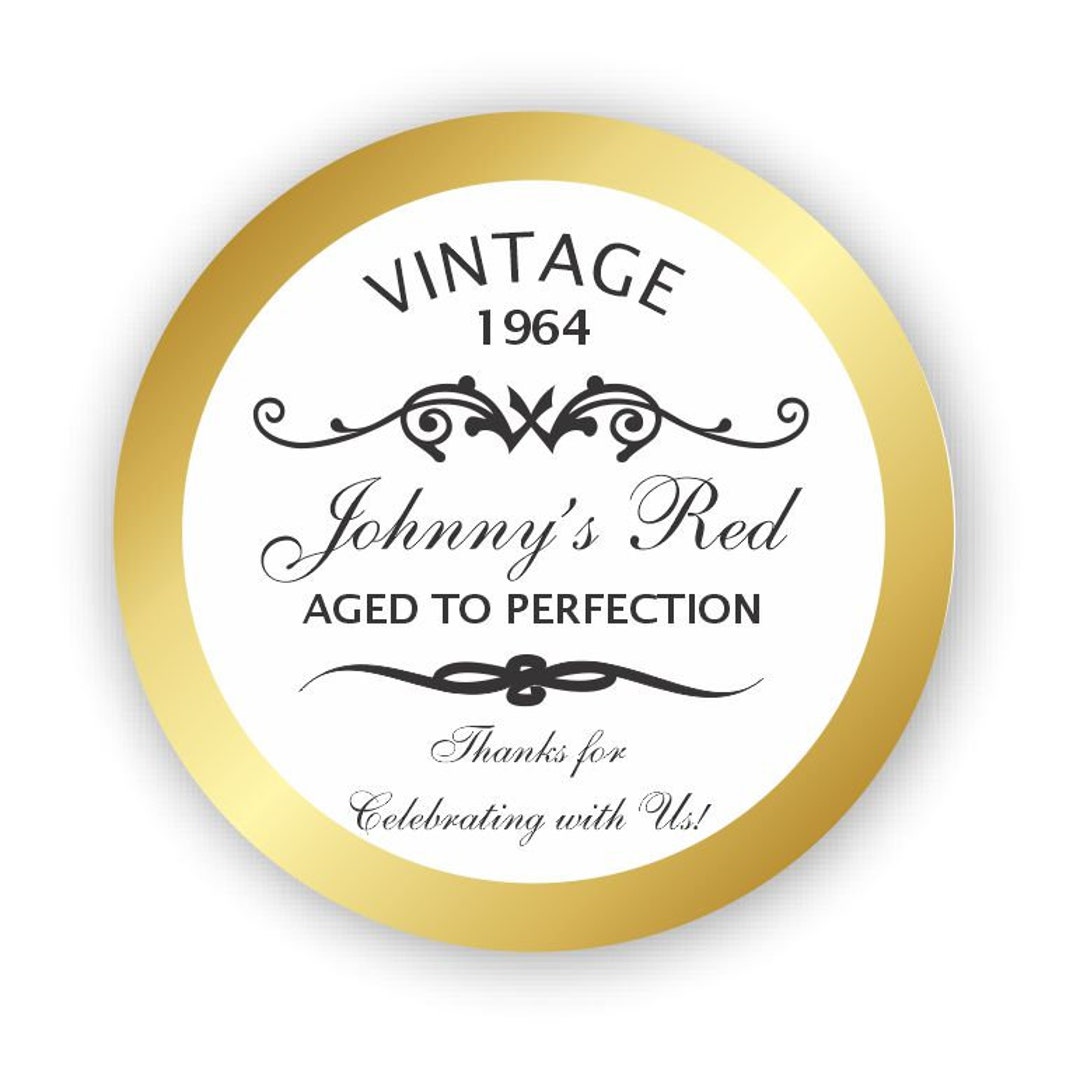 Gold Vintage Birthday Stickers - 50th Birthday Party Favor, Round ...