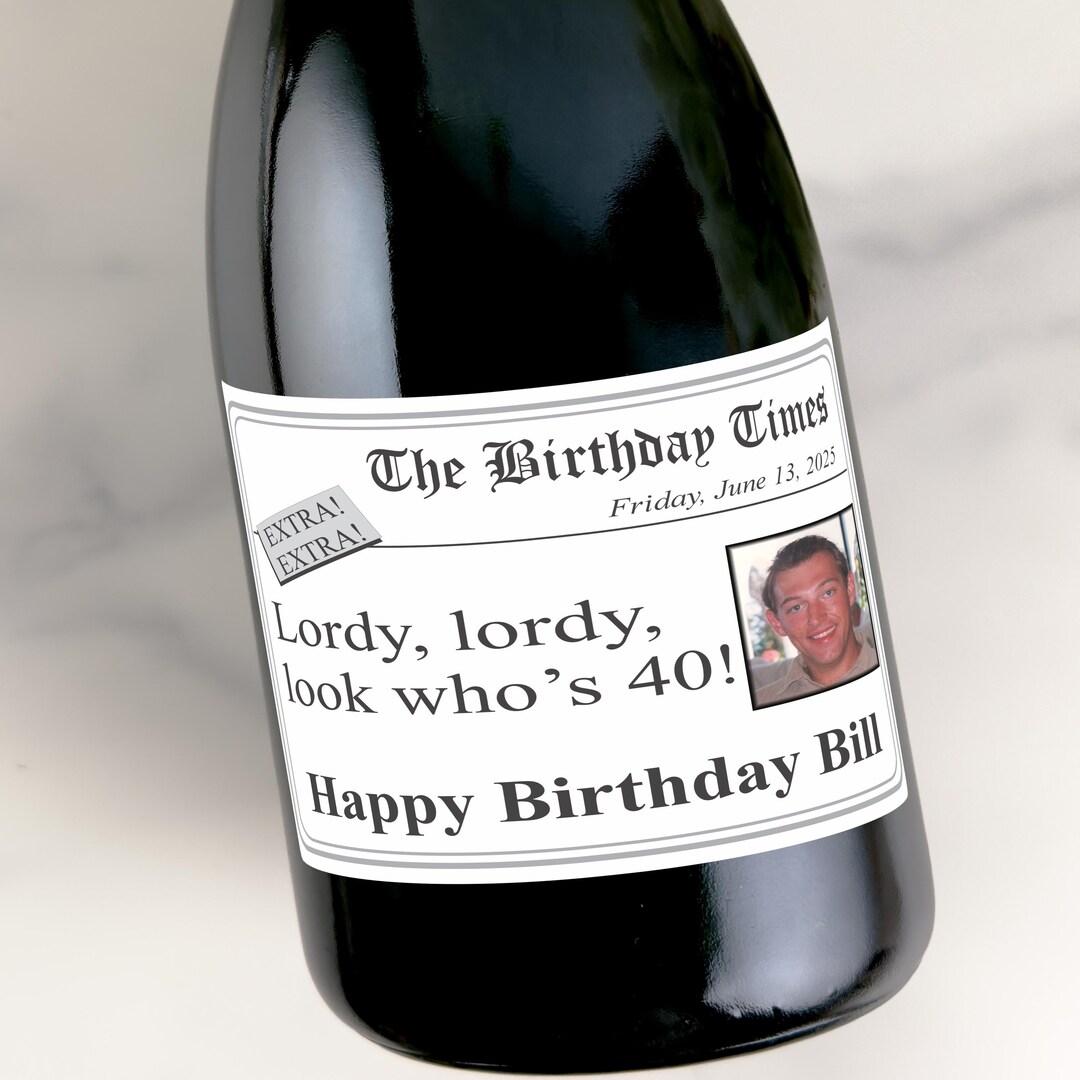 Personalized Photo Happy Birthday Labels for Beer, Wine, and Champagne ...