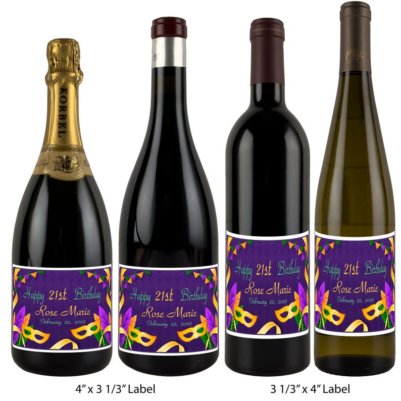Custom Mardi Gras Birthday Labels for Beer, Champagne, and Wine Party ...