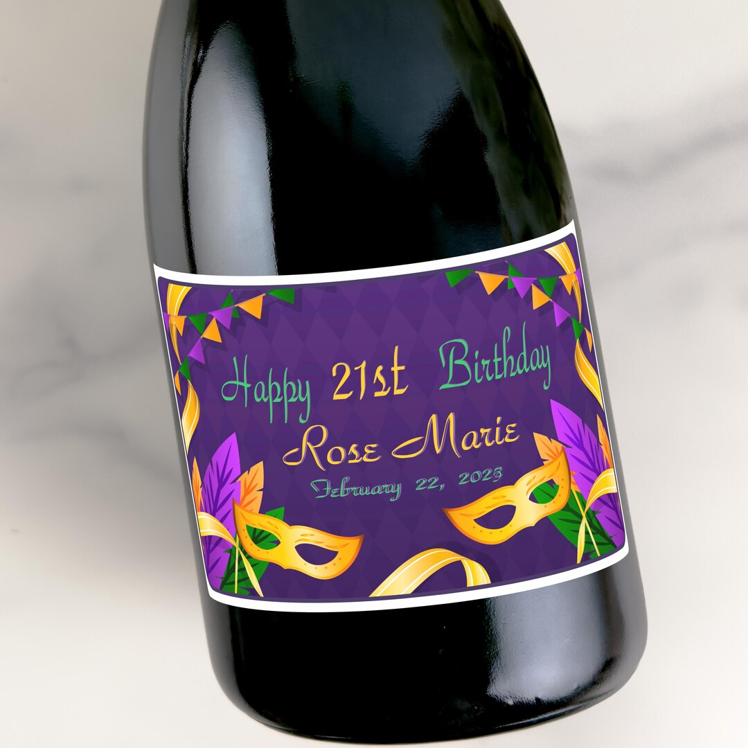Custom Mardi Gras Birthday Labels for Beer, Champagne, and Wine Party ...