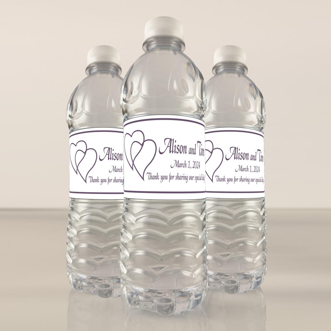 Personalized Interlocking Hearts Wedding Water Bottle Labels (set of 24 ...