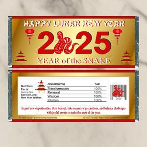 Lunar New Year Chocolate Candy Bar Wrappers - Year of the Snake Party ...