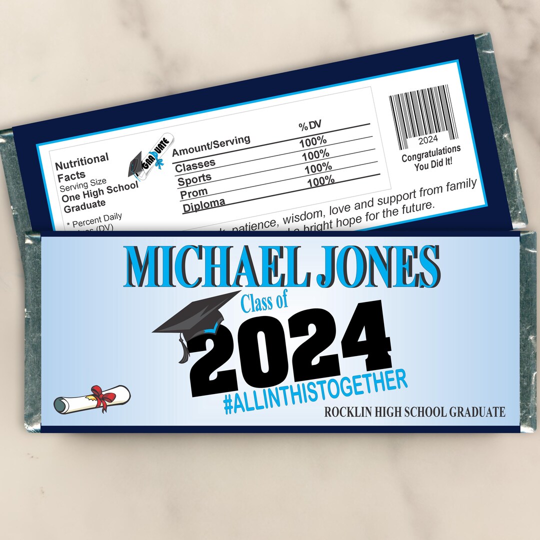 Personalized Graduation Candy Bar Wrappers - Custom High School or ...