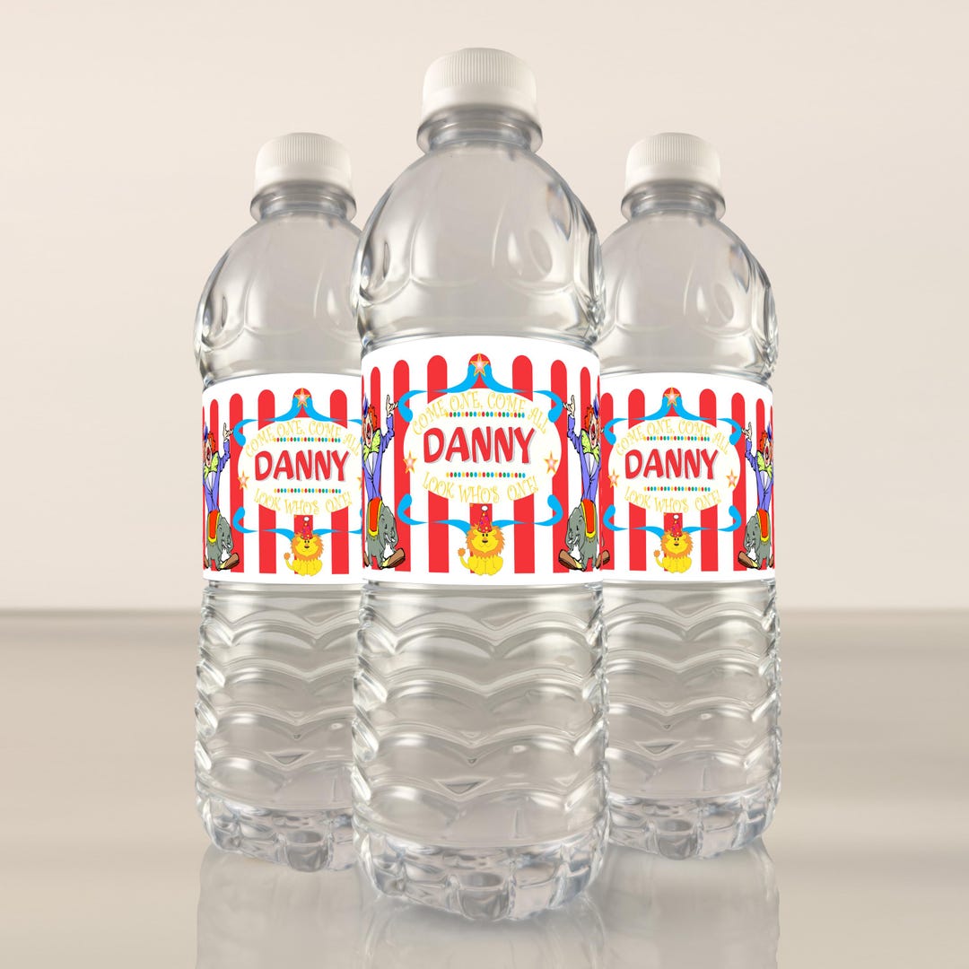 Personalized Circus Clown Birthday Water Bottle Labels - Custom ...