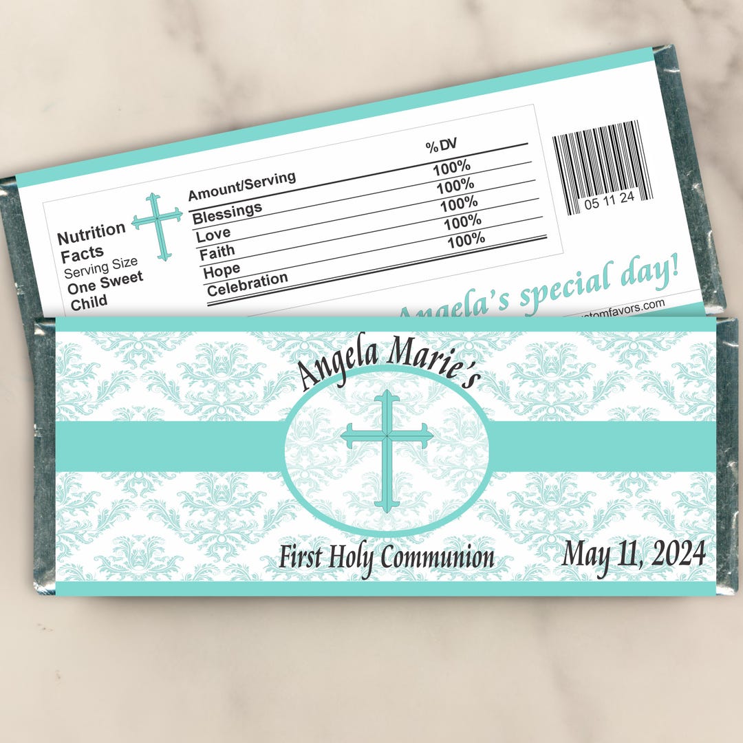 Personalized Damask Religious Candy Bar Wrappers - Custom Religious ...