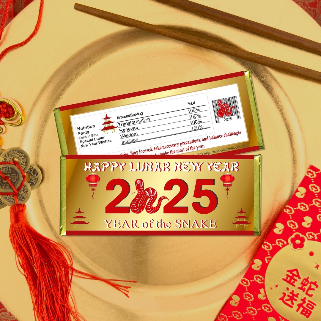 Lunar New Year Chocolate Candy Bar Wrappers - Year of the Snake Party ...
