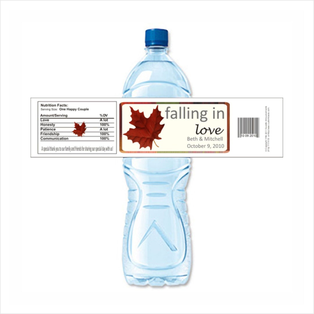 Printed Personalized Falling in Love Custom Wedding Water Bottle Labels ...