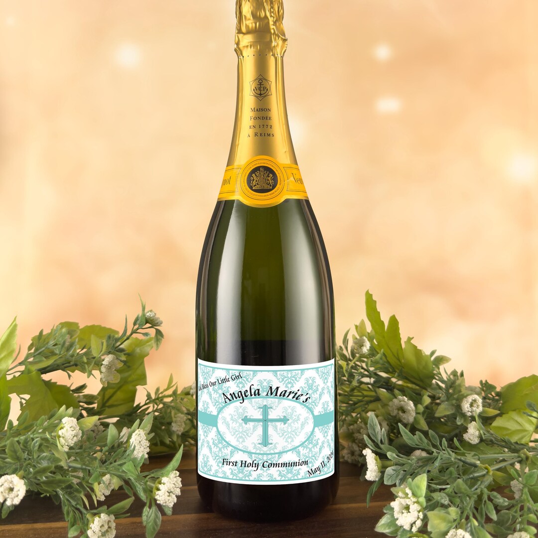 Personalized Teal Religious Bottle Labels - Custom Party Favor Stickers ...