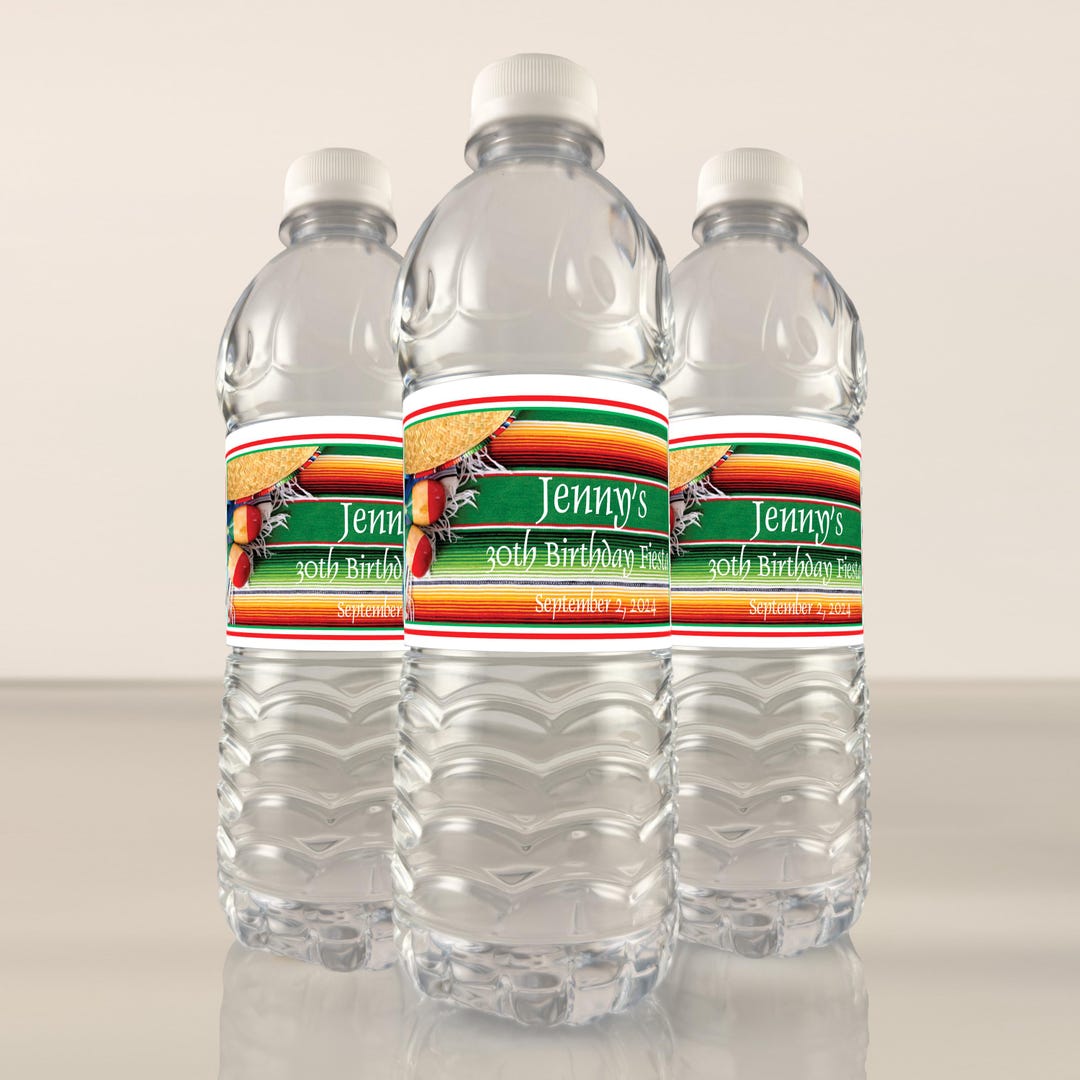 Personalized Mexican Fiesta Themed Water Bottle Label for Birthday ...