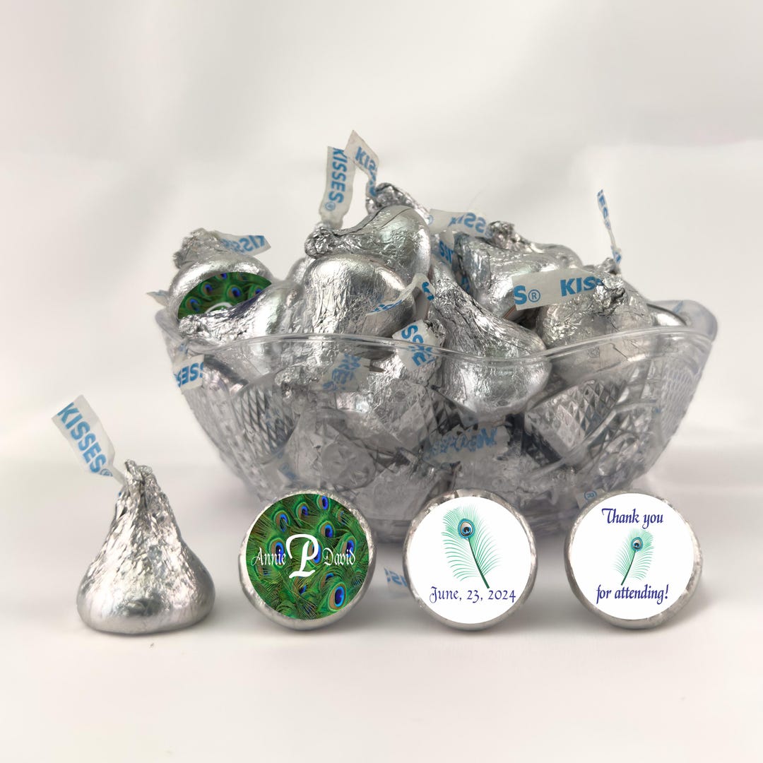 Personalized Peacock Theme Wedding Chocolate Candy Kiss Stickers ...