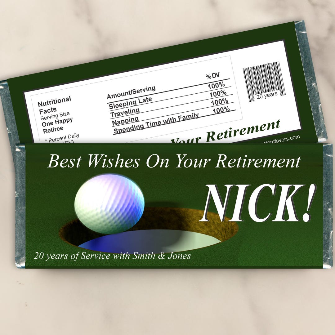 Personalized Golf Retirement Chocolate Candy Bar Wrapper - Custom Party ...