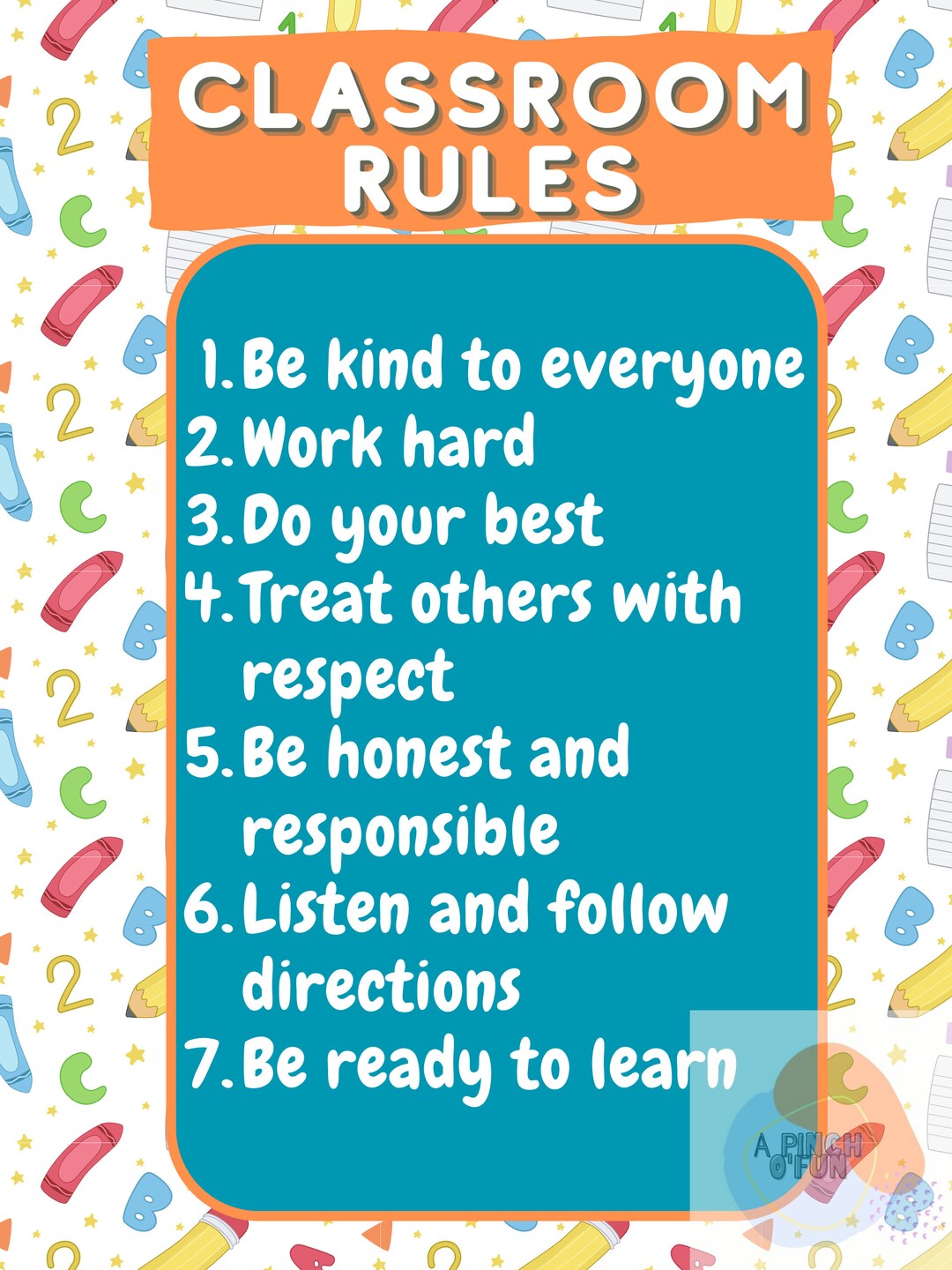 Printable Classroom Rules Poster Wall Decor Modern Colorful Elementary ...
