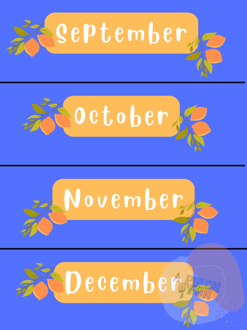 Printable Calendar Months Wall Decor Modern Colorful Elementary ...